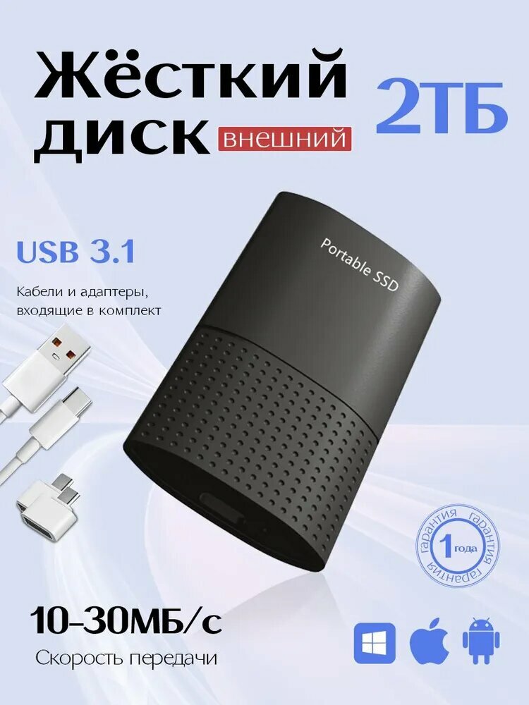 2 ТБ Внешний жесткий диск (2TB), Металл, Пластик, черный матовый