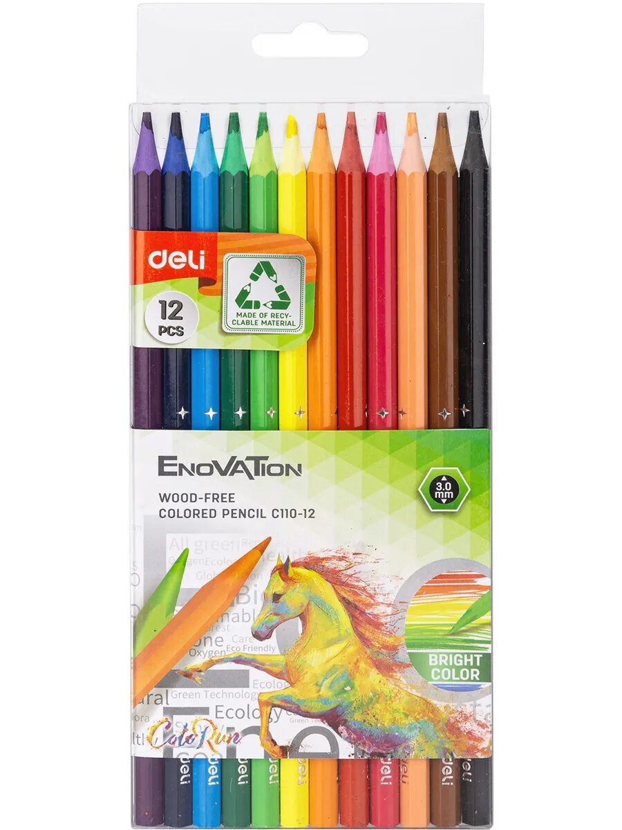 Карандаши цветные Enovation, шестигранные, пластиковые, 12 ц