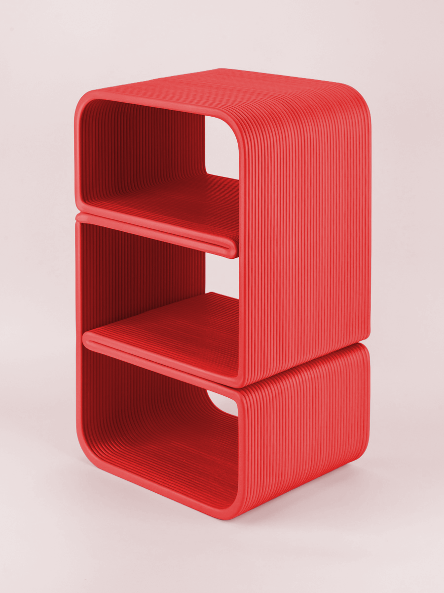 Столик-тумба из переработанного 3D-пластика, цвет - красный
