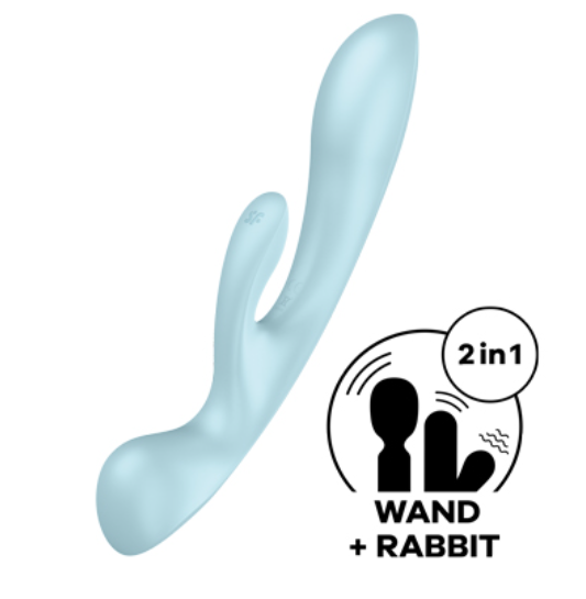 78575 Satisfyer Triple Oh, голубой. Вибромассажёр с клиторальным отростком