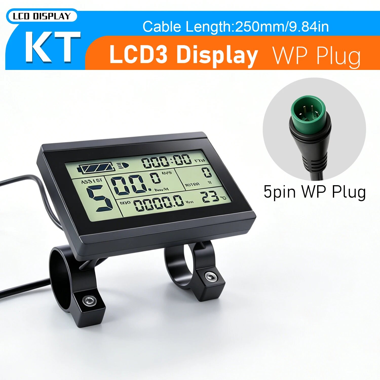 Дисплей KT LCD3 для электровелосипеда 24-72В WP Plug