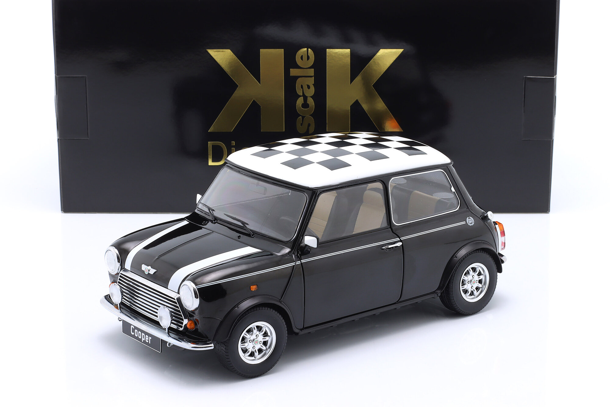 Модель коллекционная KK-SCALE Mini cooper lhd black white/chequered flag — фото 1