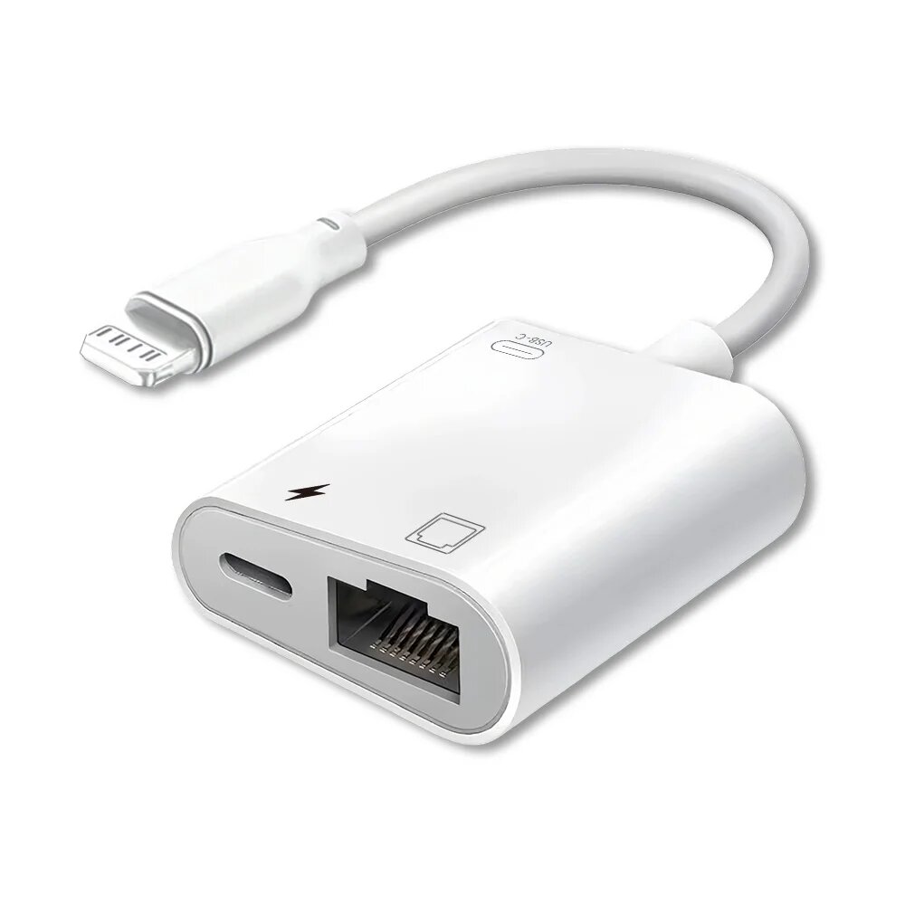 Сетевой адаптер Byscoon Lightning к RJ45 Ethernet LAN с портом зарядки для выбора моделей iPhone, iPad, 100 Мбит/с Plug and Play