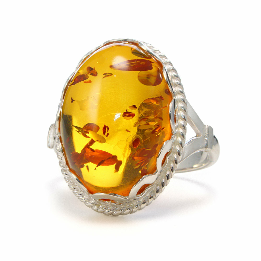 Кольцо, серебро, 925 проба, родирование, янтарь