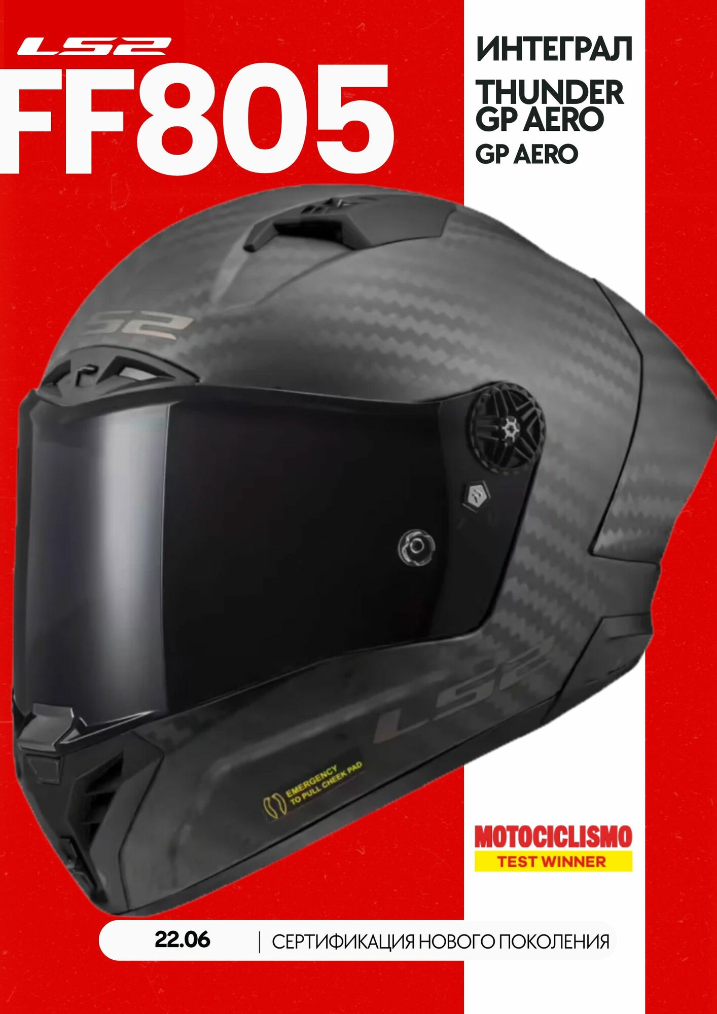 Шлем для мотоцикла интеграл LS2 FF805 THUNDER C GP AERO Matt Black XXL