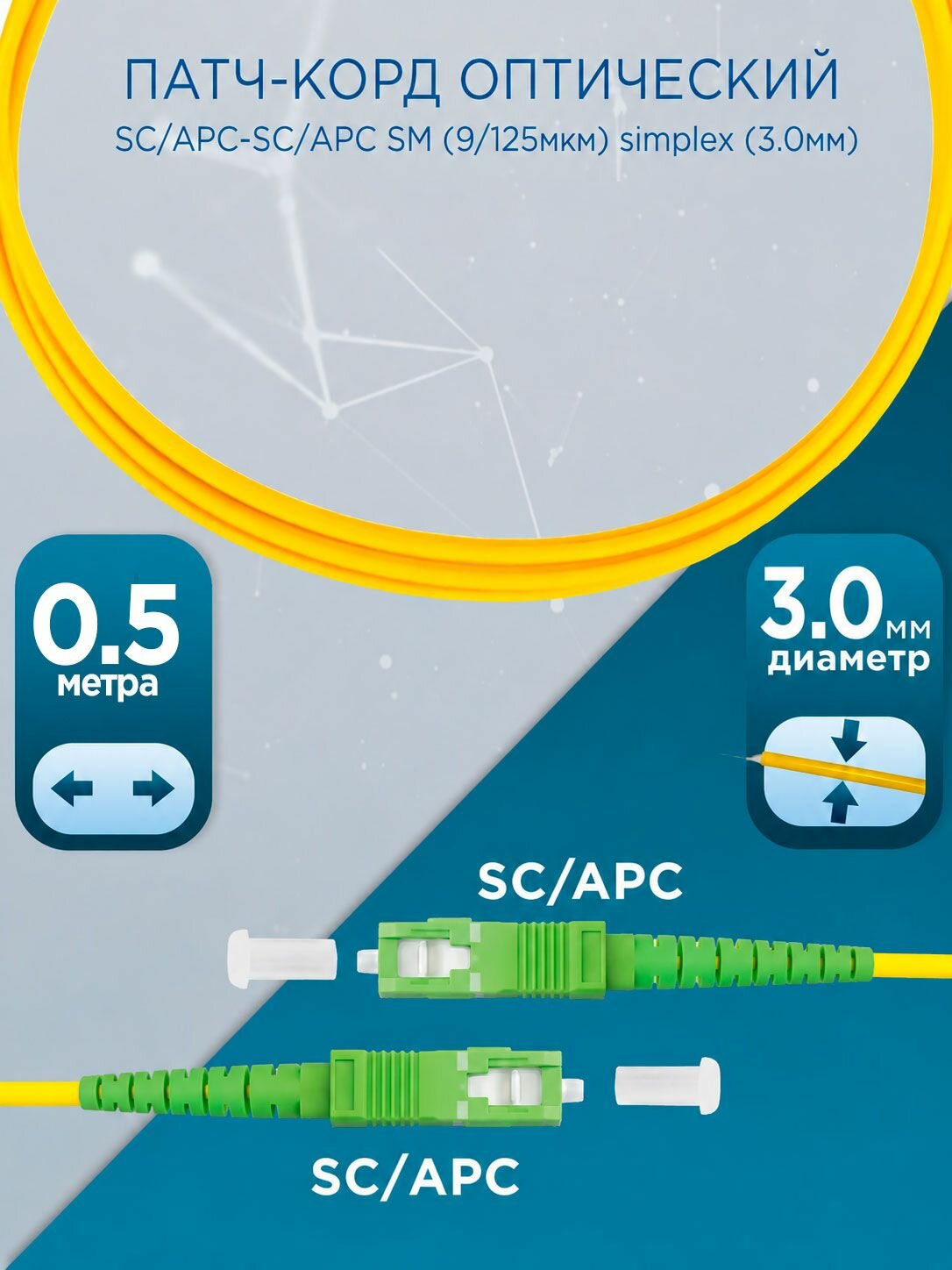 Патч-корд оптический SC/APC-SC/APC SM (9/125мкм) simplex (3.0мм) 0,5м