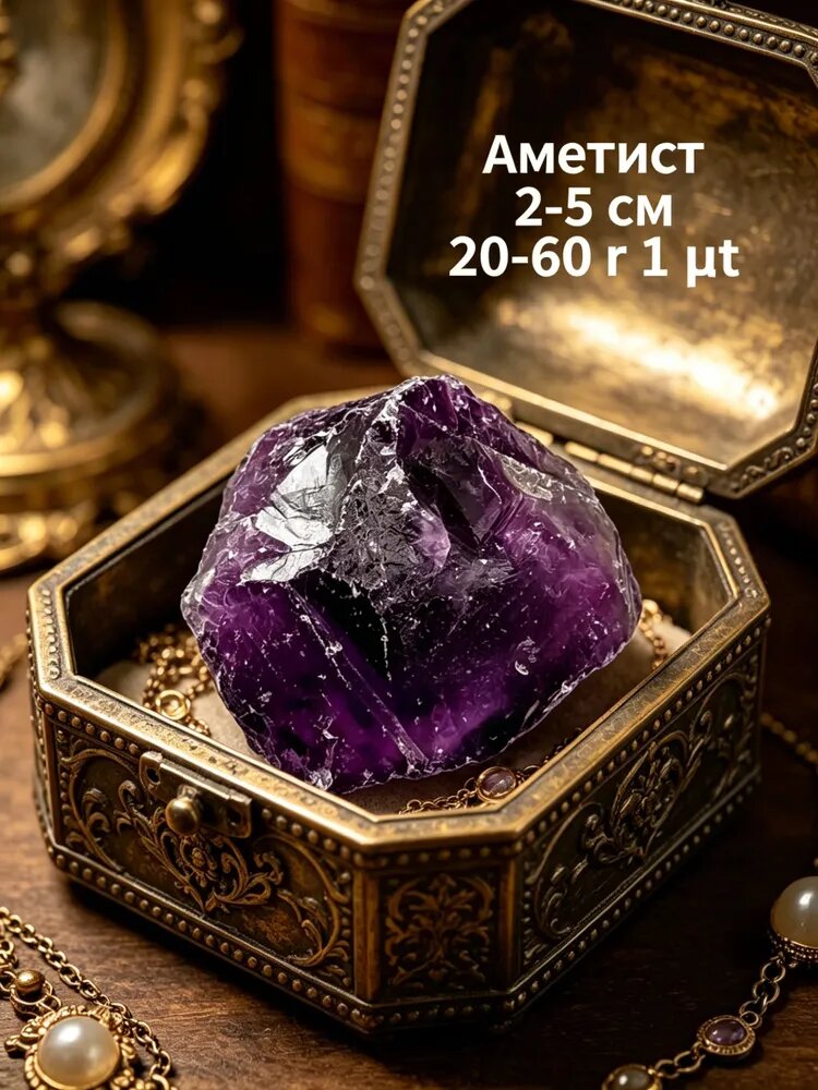 Драгоценный камень-амулет Аметист натуральный камень 20-60 г, 2.5-5 см, 1 шт. Кристалл для медитации, декора и литотерапии. Энергетический самоцвет.