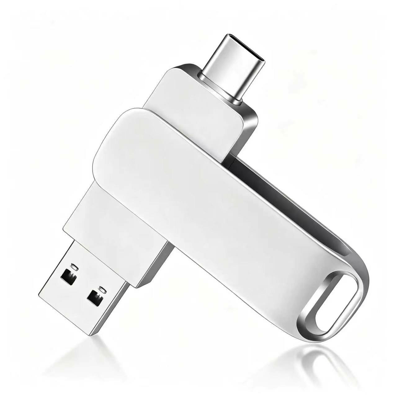 Огромная емкость 2 ТБ! Поворотная металлическая флешка 2в1 USB 2.1 Type-C для хранения больших файлов