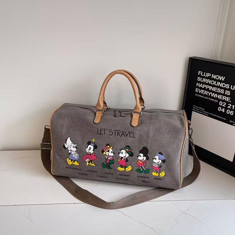 Дорожная сумка из холста Mickey Mouse, вместительная женская сумка для фитнеса и поездок, серая
