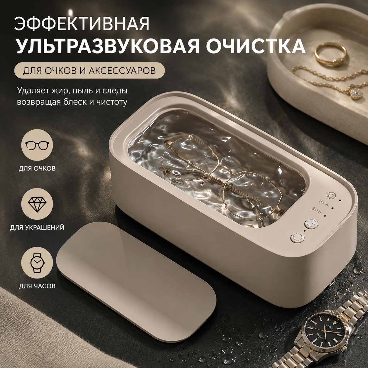 Портативный ультразвуковой очиститель, для лица и ювелирных изделий, перезаряжаемый, светло-розовый