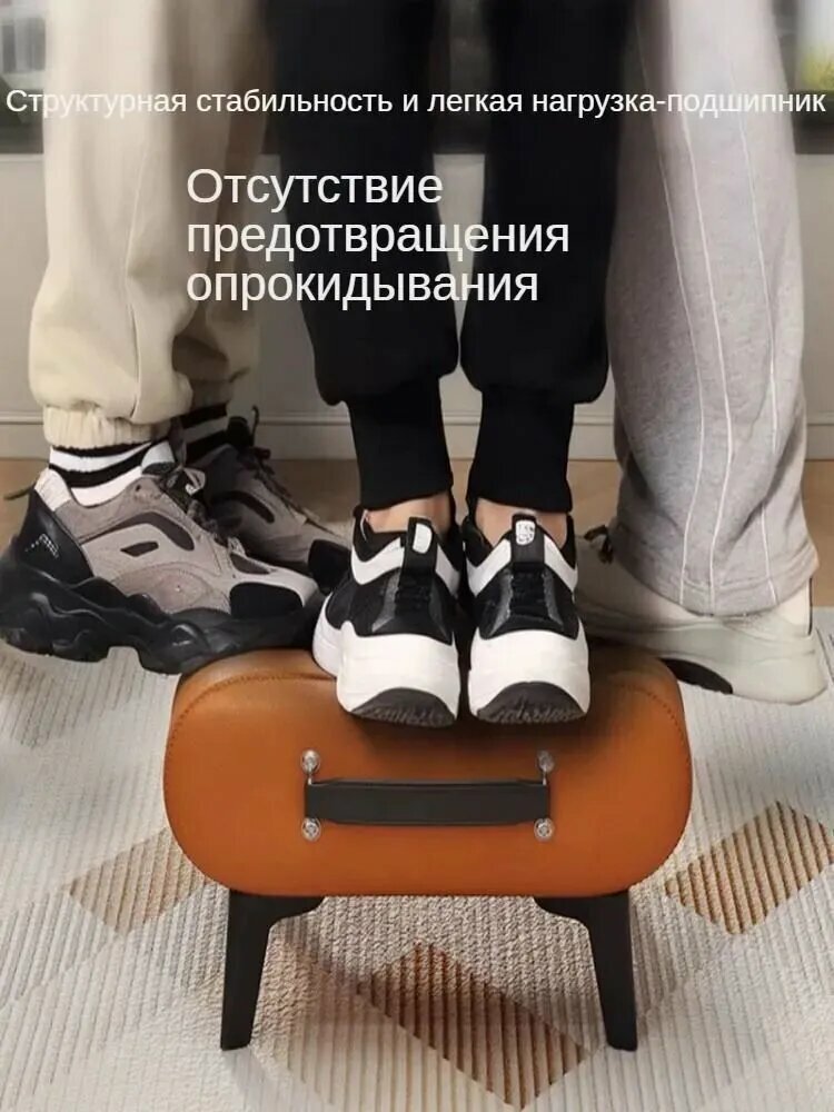 Пуфик-скамейка для обуви с обивкой из экокожи и удобной ручкой, для прихожей и спальни, светло-серый — фото 1