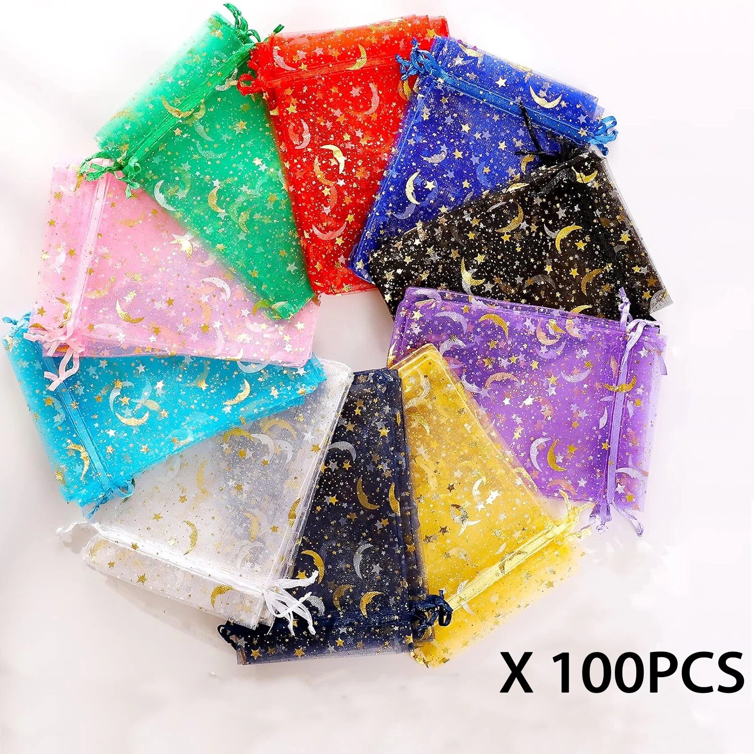 Золотые подарочные мешочки из органзы с луной и звездами 100PCS-Multicolor