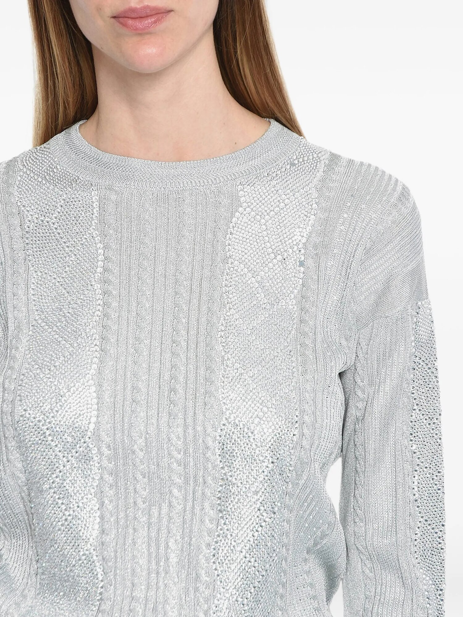 Свитер PHILIPP PLEIN Cable-knit sweater, размер 38, , серебристый/красный — фото 1