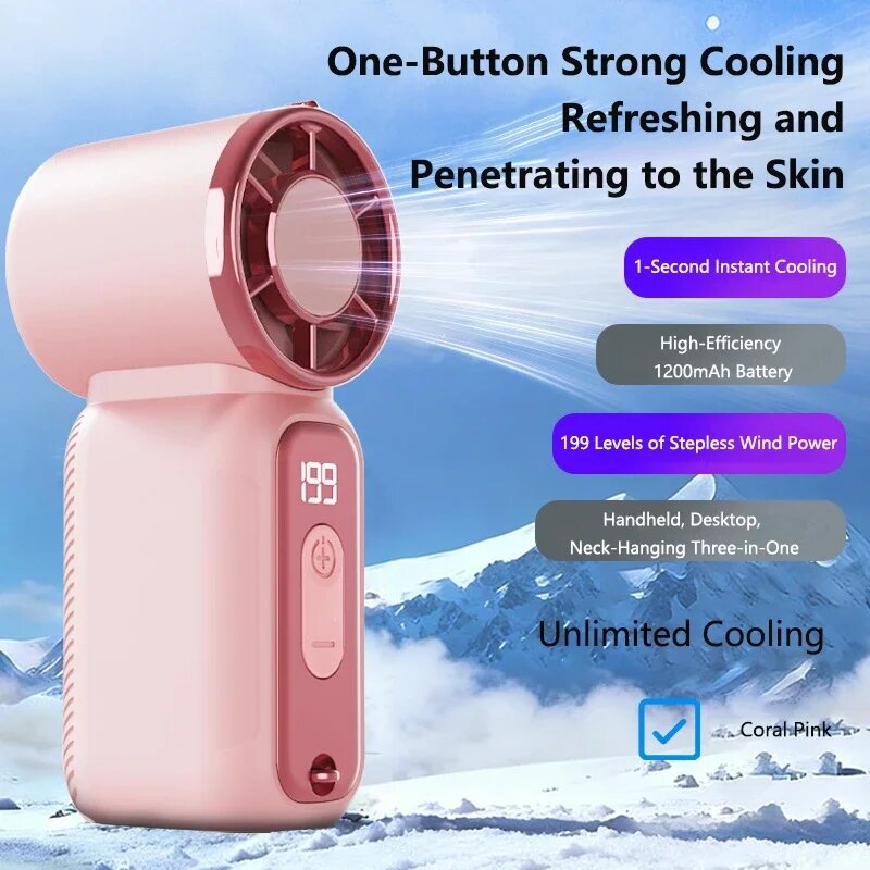 Мини-вентилятор розовый, Coral Pink, 1200mAh