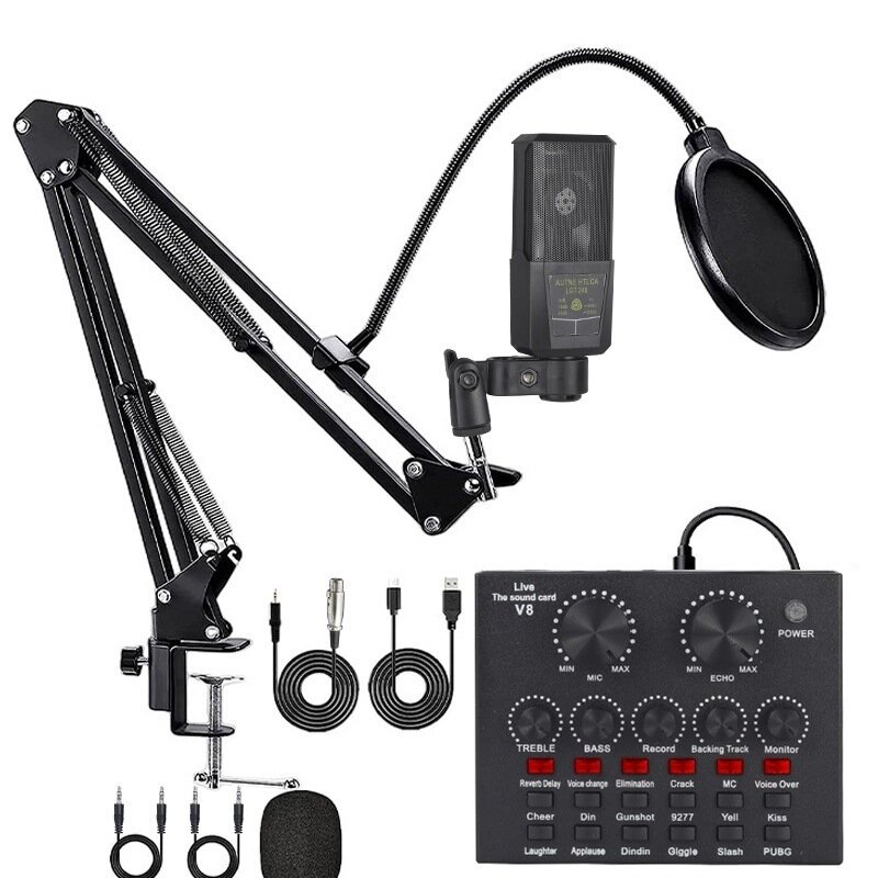 Комплект микрофона LGT240 + V8 с аудиоинтерфейсом для стриминга и записи на ПК/смартфон — полный комплект
