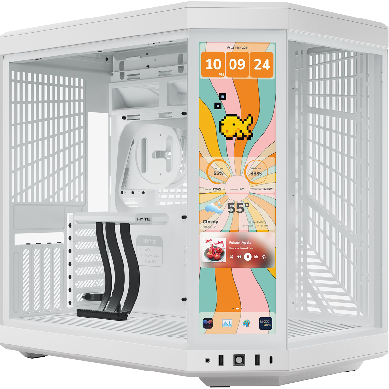 Корпус без блока Case HYTE Y70 Touch Infinite, Midi-Tower, TG, LCD, no fans, 2xUSB-A 3.2, 1xUSB Type-C, E-ATX, ATX, mATX, mITX White Snow CS-HYTE-Y70TTI-WW