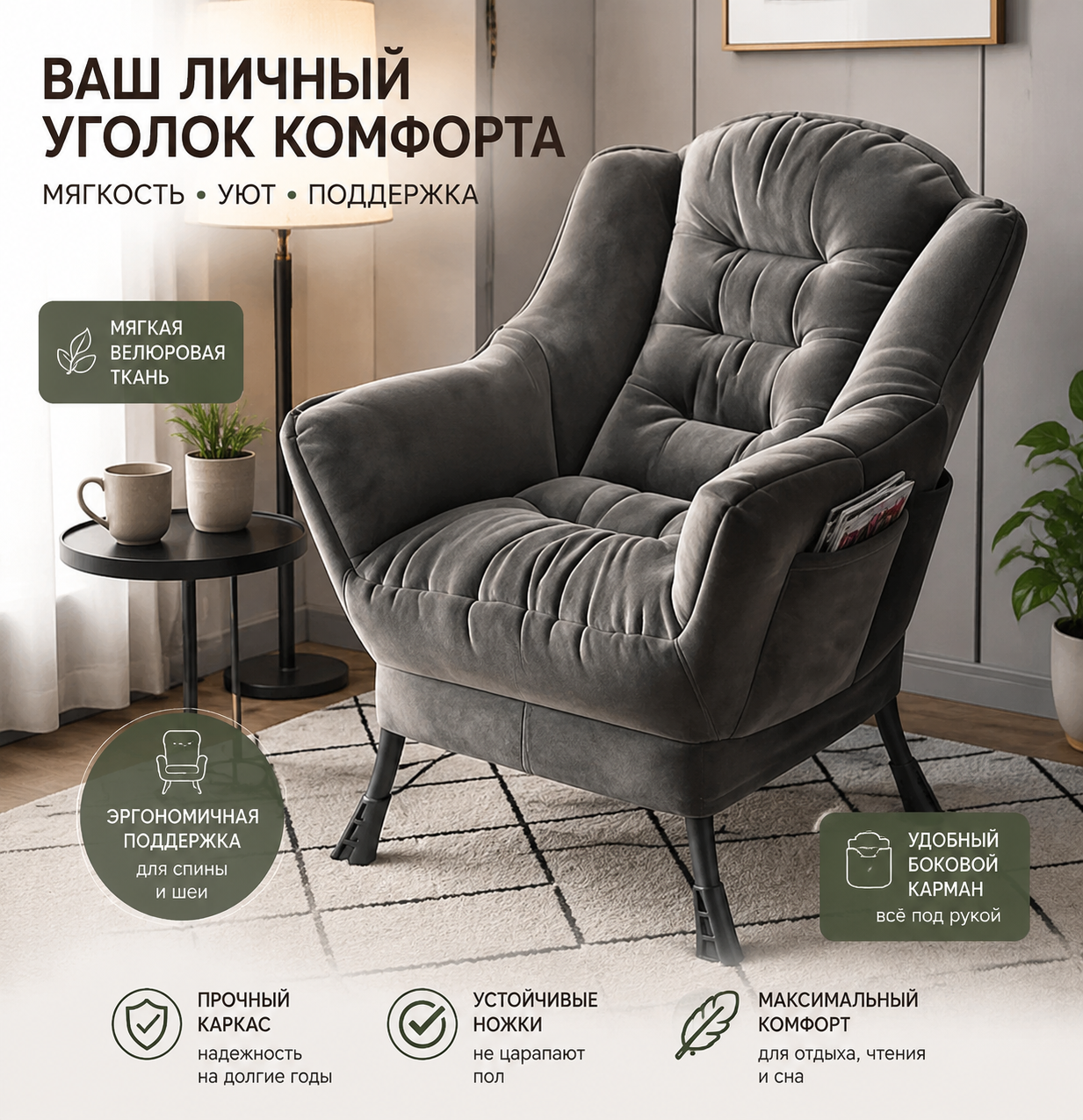 Мягкое кресло для дома, современное, с высокой спинкой, для отдыха и работы