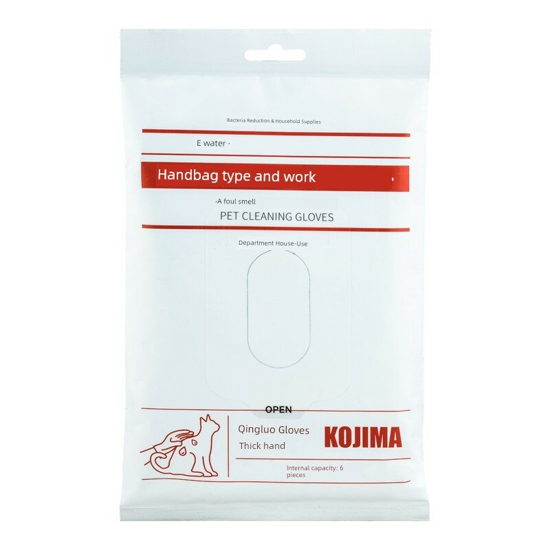 KOJIMA Сухие перчатки для купания кошек и собак - 6 влажных салфеток в одиночной упаковке, без воды