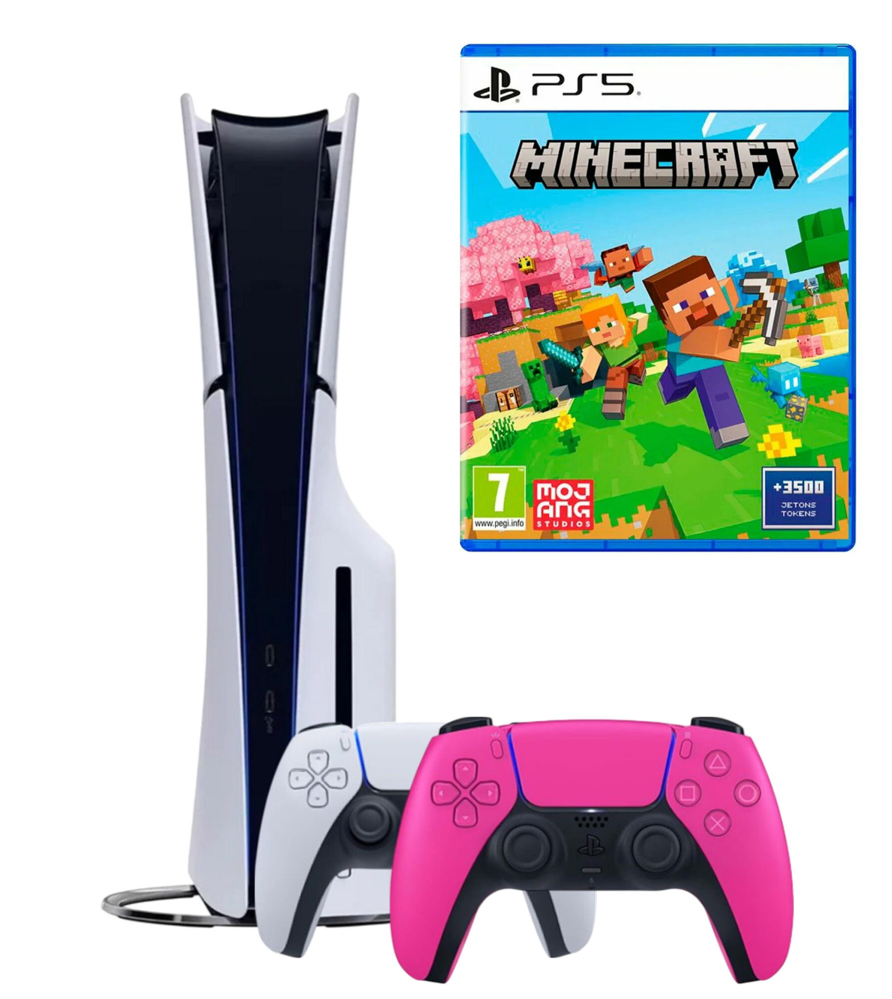 Игровая приставка PlayStation 5 Slim + 2й геймпад розовый + игра Minecraft