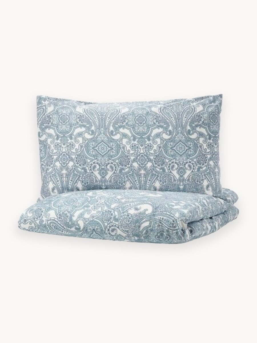 JATTEVALLMO Пододеяльник и 1 наволочка икеа, белый/синий 150x200/50x70 см (10399711)