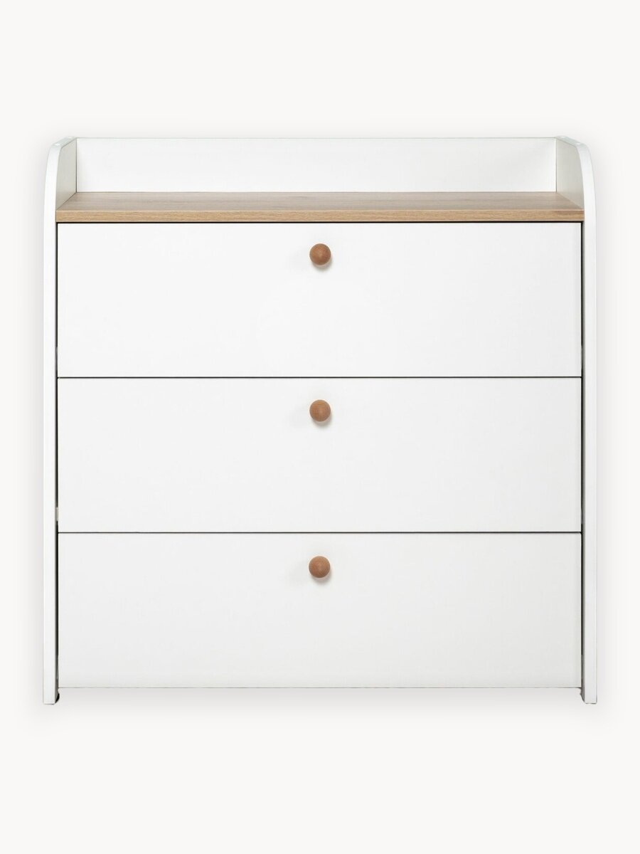 Комод детский, для игрушек, 75х36х76, Топ 16.225.03 Белый PE шагрень, Дуб Белый exclusive, LOGIUM, с 3 ящиками