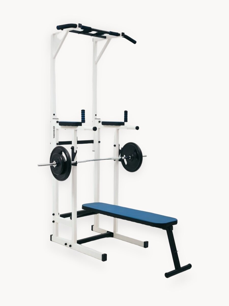 Турник, брусья, пресс 3 в 1 напольный со скамьей для жима и упорами под штангу