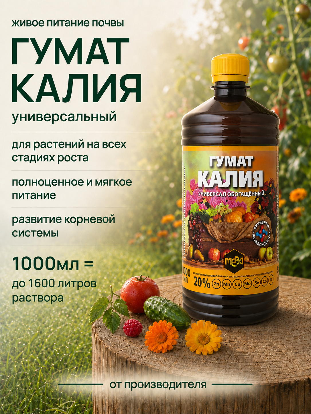 Гумат калия «MERA» универсальный для всех видов растений 1000мл