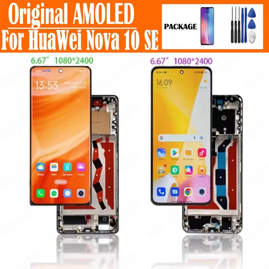 Для Huawei nova 10 SE LCD 10SE Оригинальный OLED-дисплей 6,67 дюйма с сенсорным Nova10 No Frame