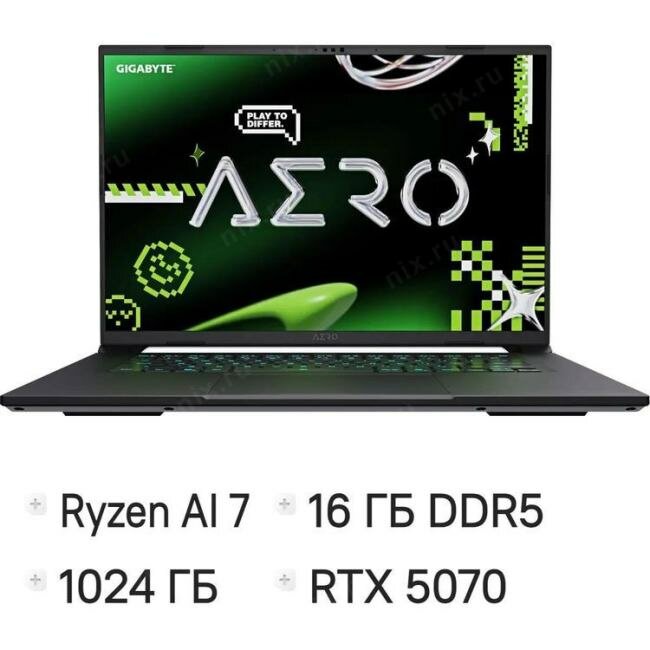 1WH93KZC94DD Ноутбук Gigabyte Aero X16 1WH Ryzen AI 7 350 16Gb SSD1Tb NVIDIA GeForce RTX 5070 8Gb 16" IPS QHD+ (2560x16