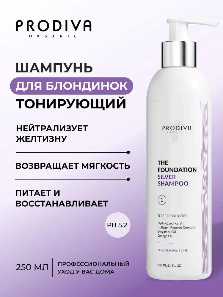 Шампунь серебристый тонирующий The Foundation Silver Shampoo для осветленных волос без сульфатов и силиконов 250 мл