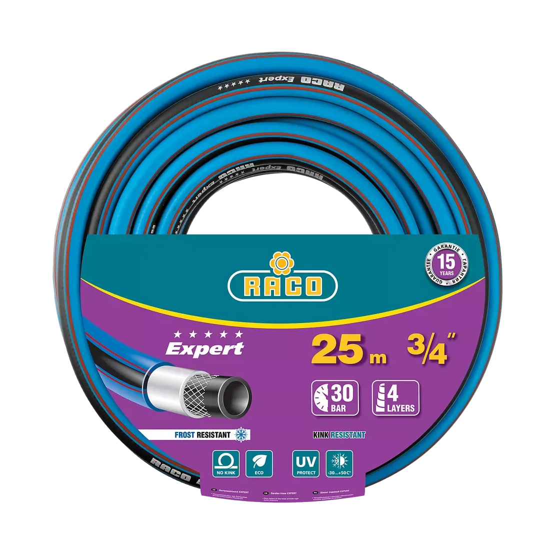 Шланг EXPERT RACO 40302-3/4-25z01, армированный, 3/4", 25 м, УФ-защита, синий