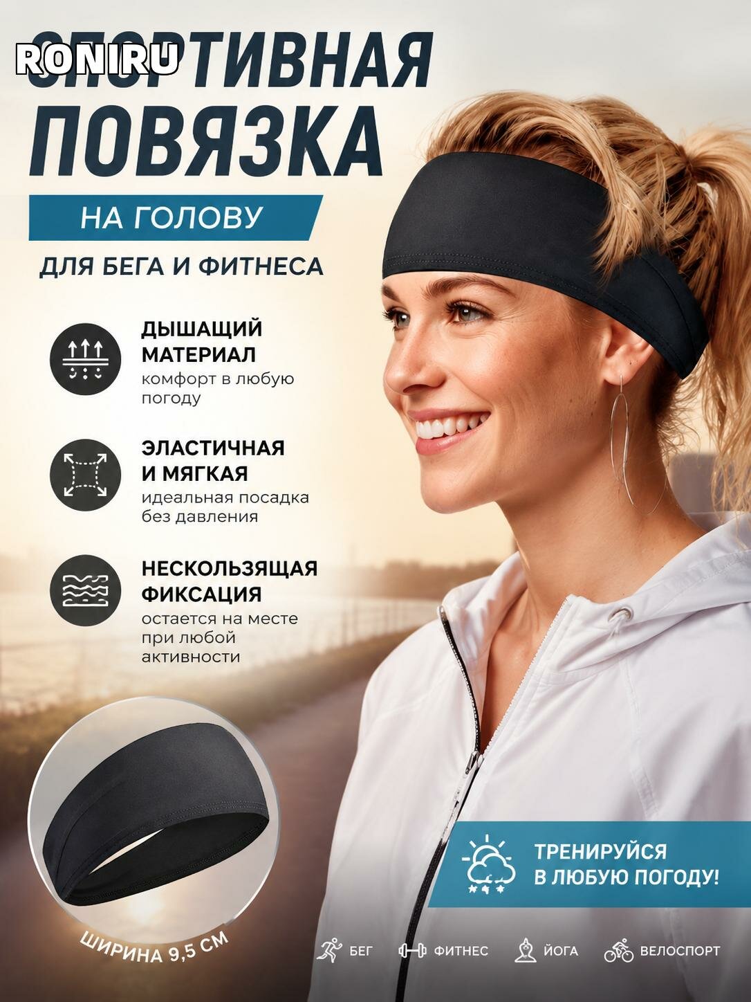 Спортивная повязка на голову для бега и фитнеса — дышащая, эластичная и нескользящая для тренировок в любую погоду