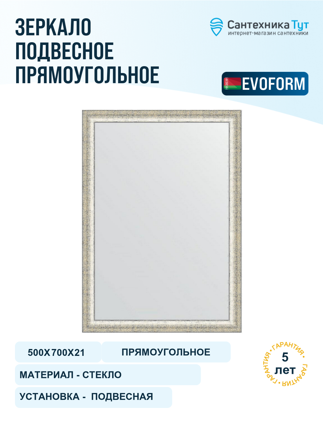 Зеркало Evoform Definite 70х50 BY 0627 в багетной раме - Состаренное серебро 37 мм