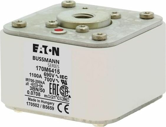 Предохранитель BUSSMANN 170M6415 быстродействующий с характеристикой AR, 1100А, 690VAC, 3BN/50, 1 шт