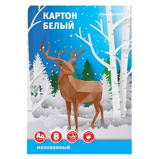 Картон Schoolformat белый 8 л. мел. А4 200х279 мм 210 г/м2 в папке