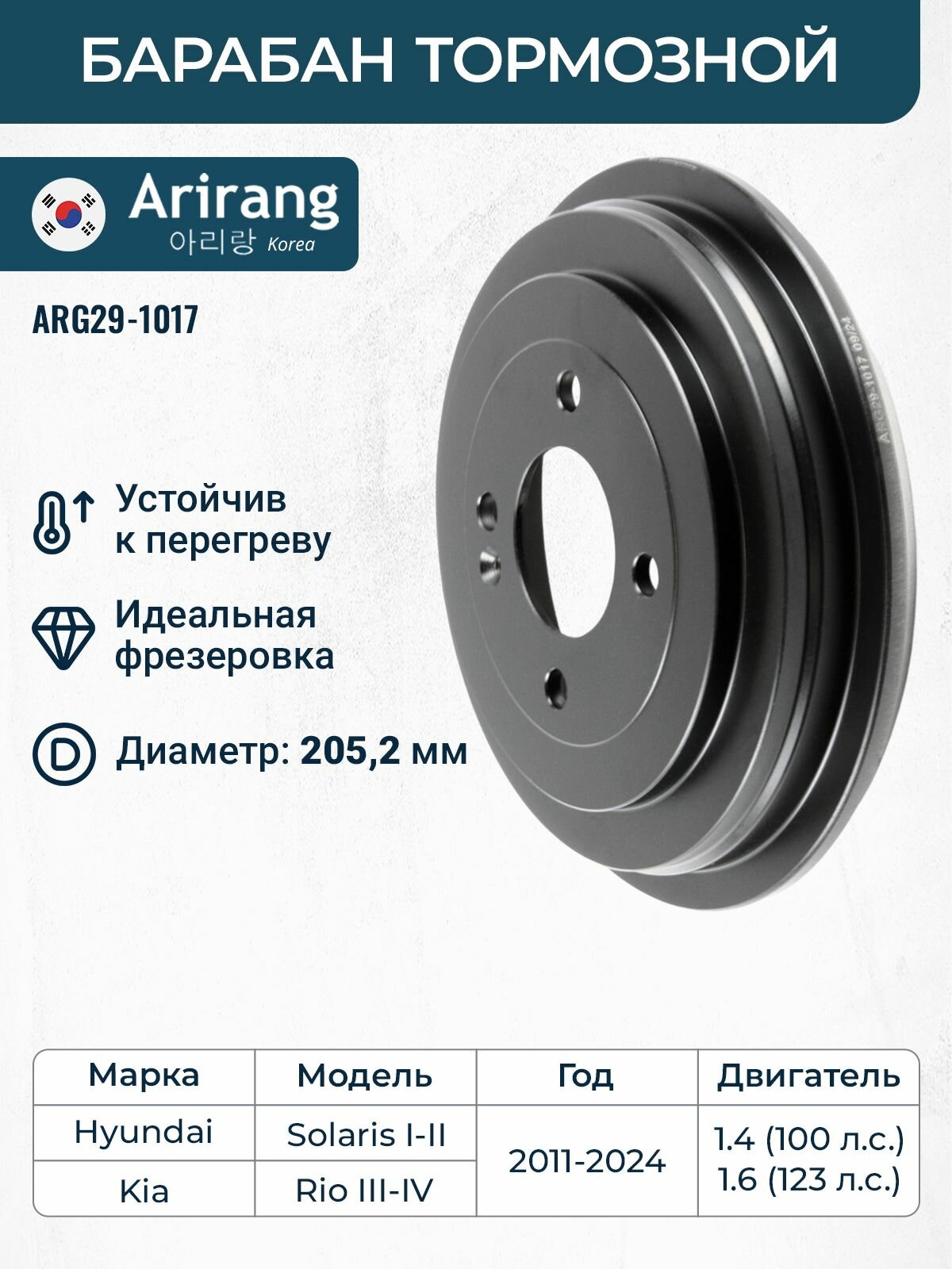 Барабан тормозной Хендай Солярис 1, 2, Киа Рио 3, 4 / OEM 584110U000