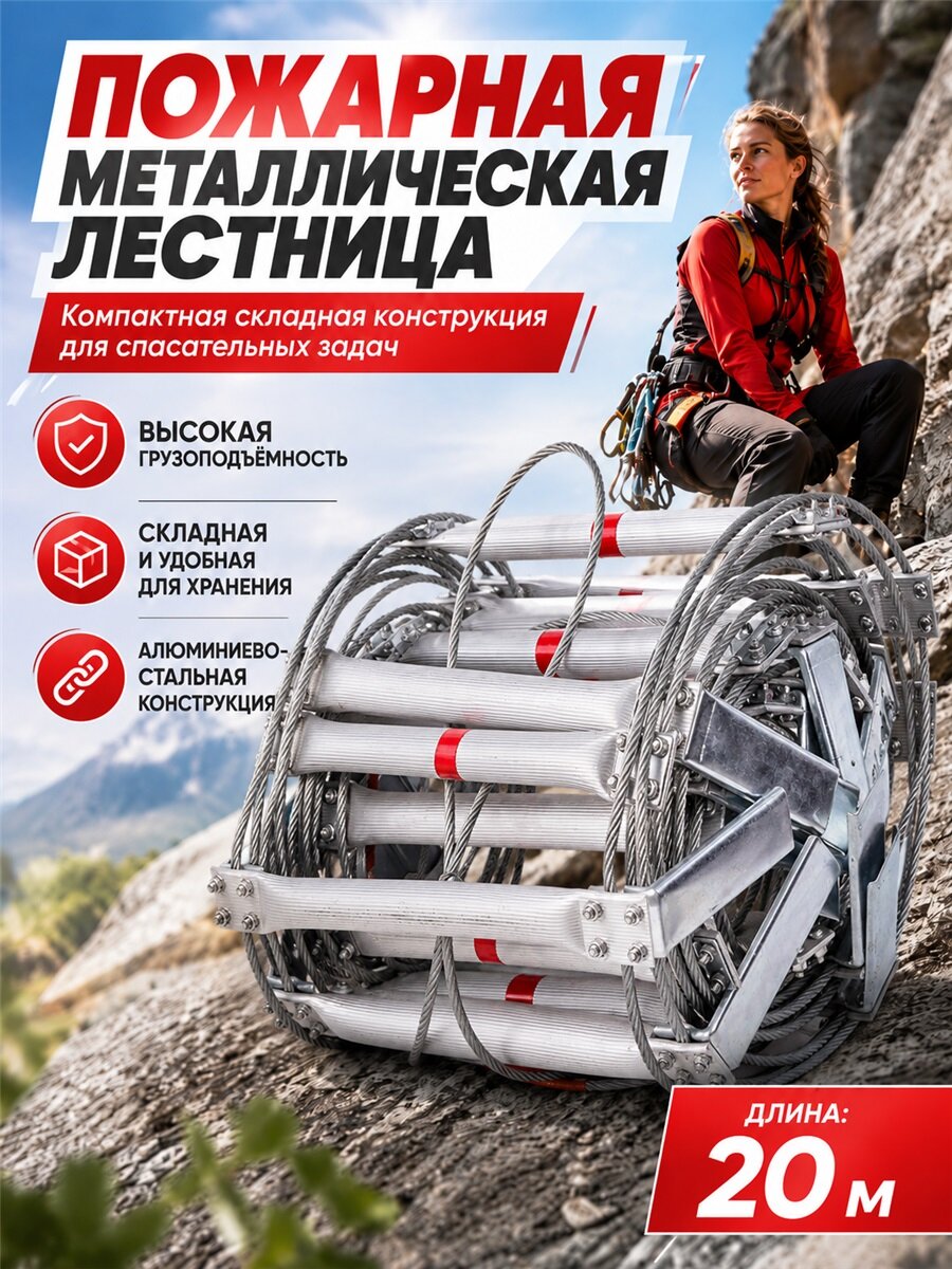 Пожарная металлическая лестница компактного складного исполнения, надёжное спасательное снаряжение для экстренной эвакуации из зданий и горных спасательных операций