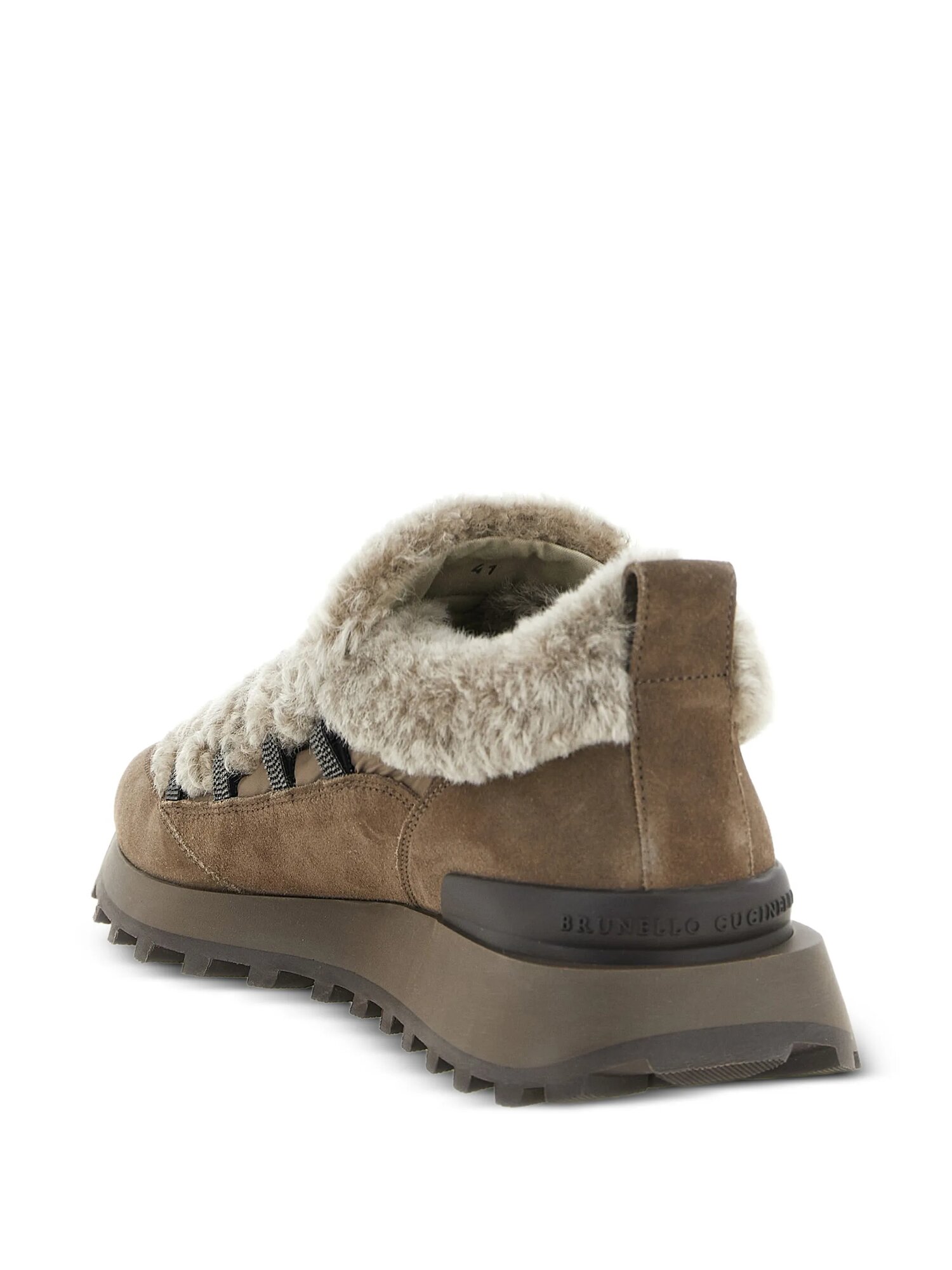 Кроссовки BRUNELLO CUCINELLI Monile shearling-insert sneakers, размер 39,5, коричневый/серый/оранжевый — фото 1