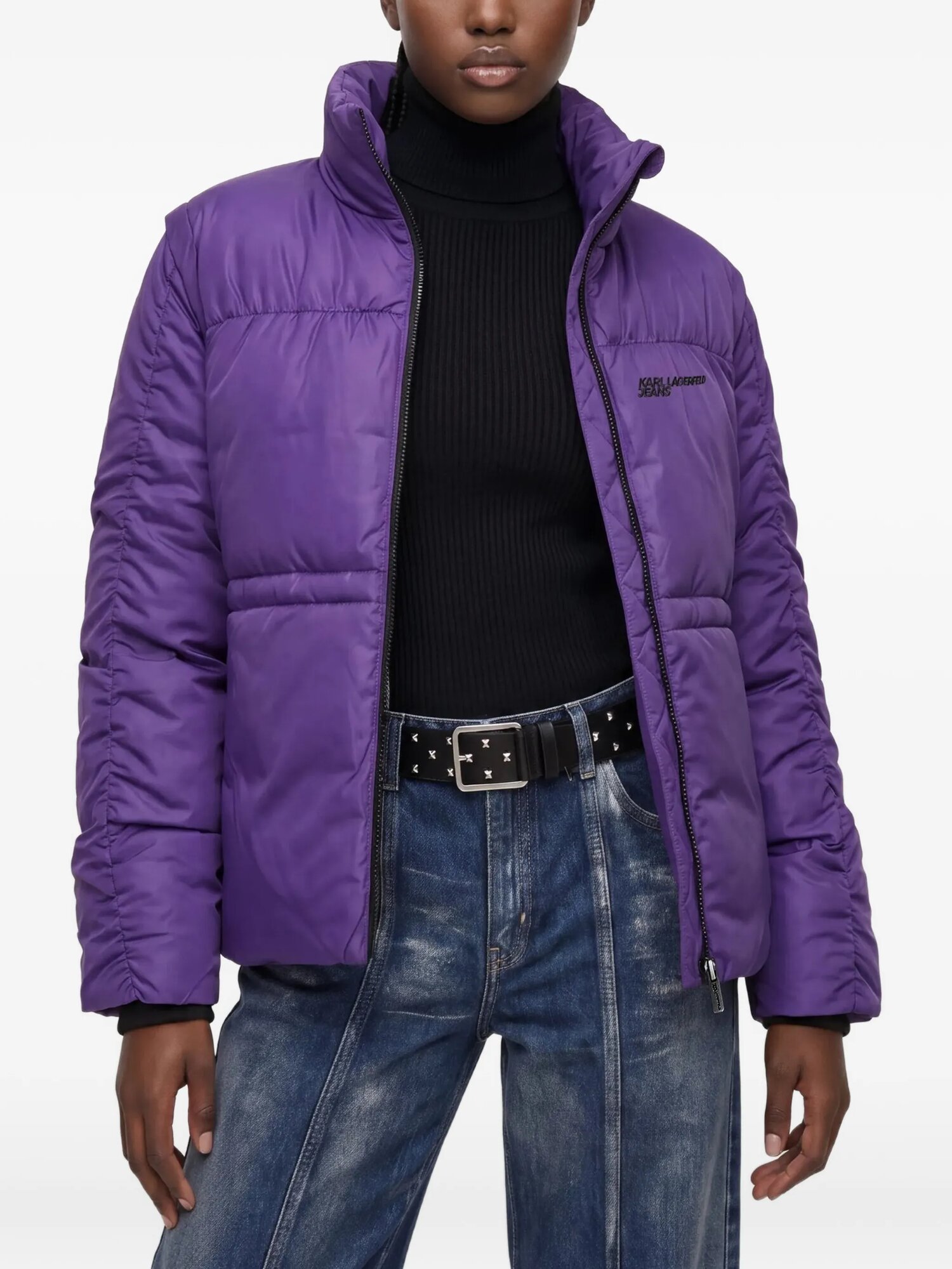 Куртка KARL LAGERFELD JEANS Ruched-detail puffer jacket, размер 32, purple — фото 1