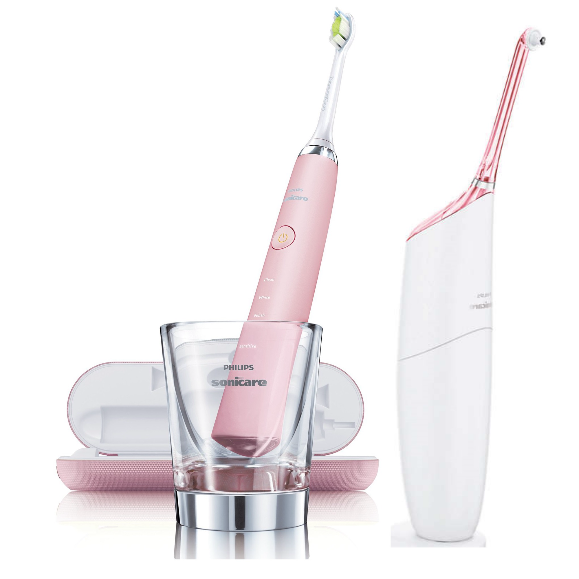 Набор: электрическая зубная щетка Philips Sonicare DiamondClean + ирригатор AirFloss Ultra (HX8491), розовый/белый, зарядный стакан, футляр, версия CN