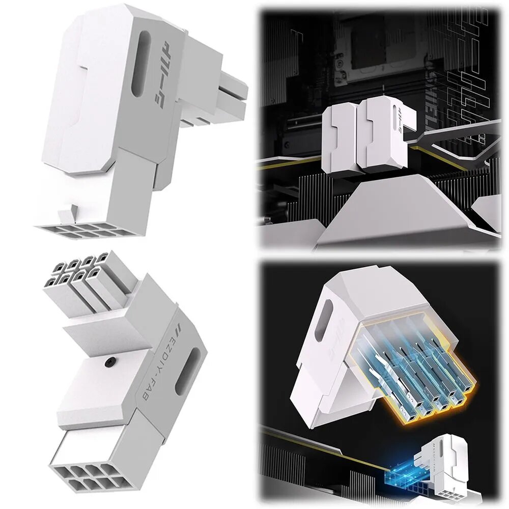 Адаптер 8 pin PCIe с угловым разъемом, белый, для видеокарт NVIDIA и AMD