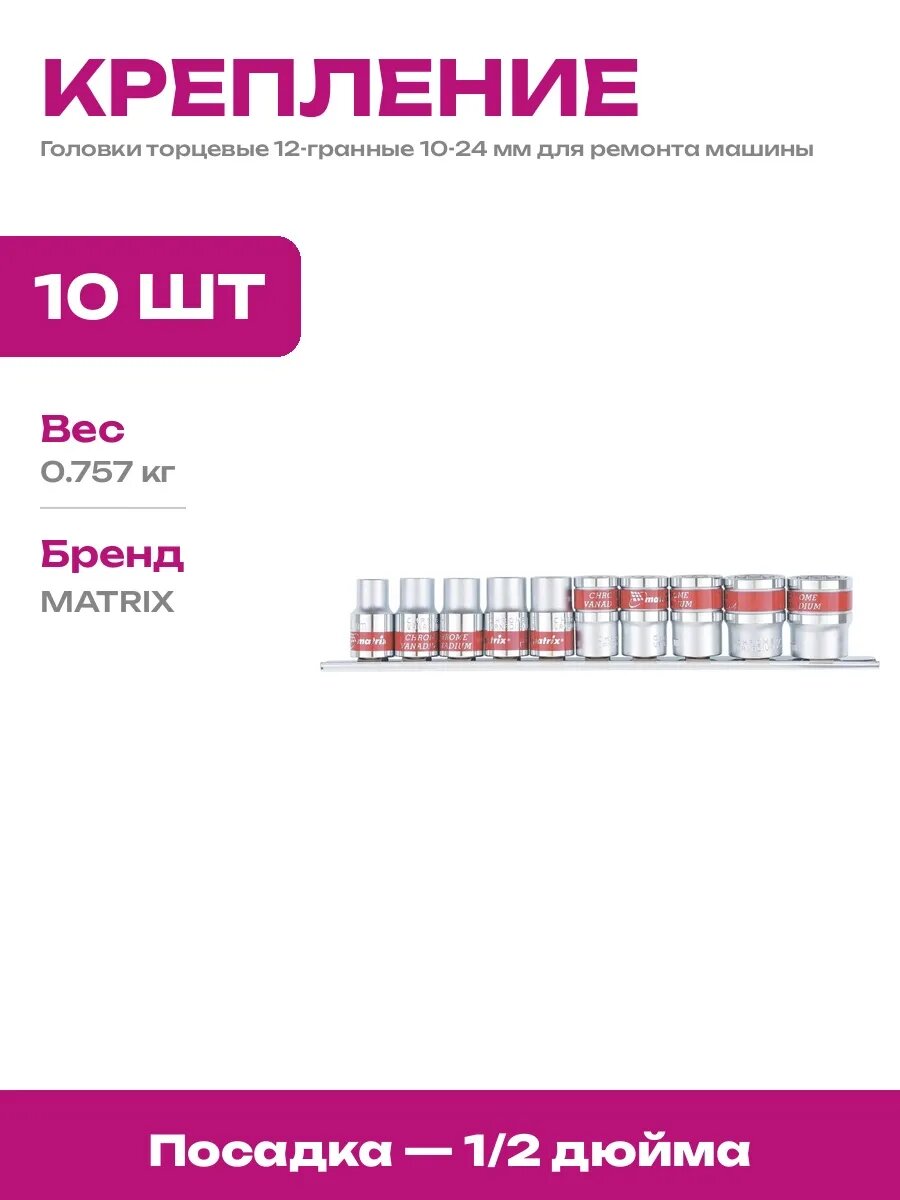 Торцевые головки 12 гранные набор 10 предметов в блистере