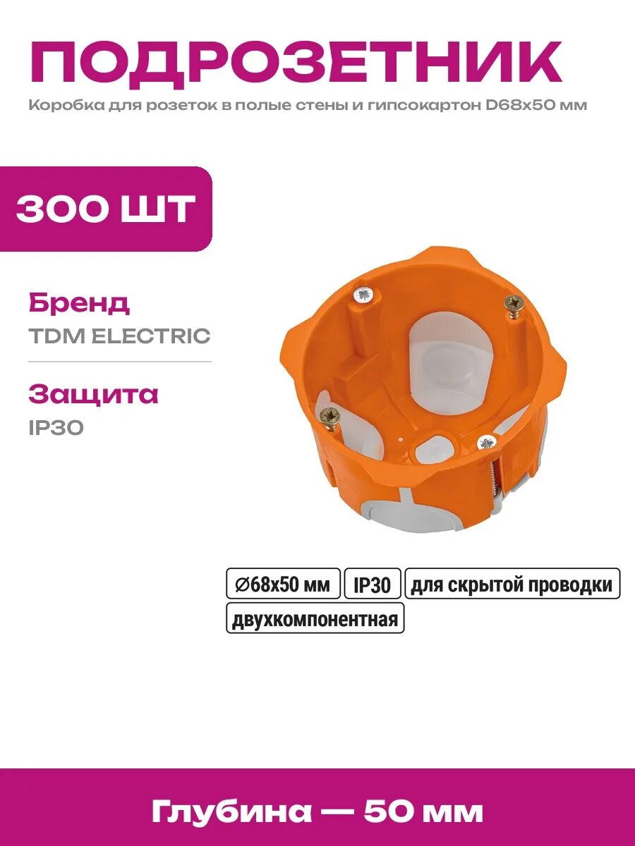 Подрозетник для гипсокартона 68х50 мм коробка для розеток