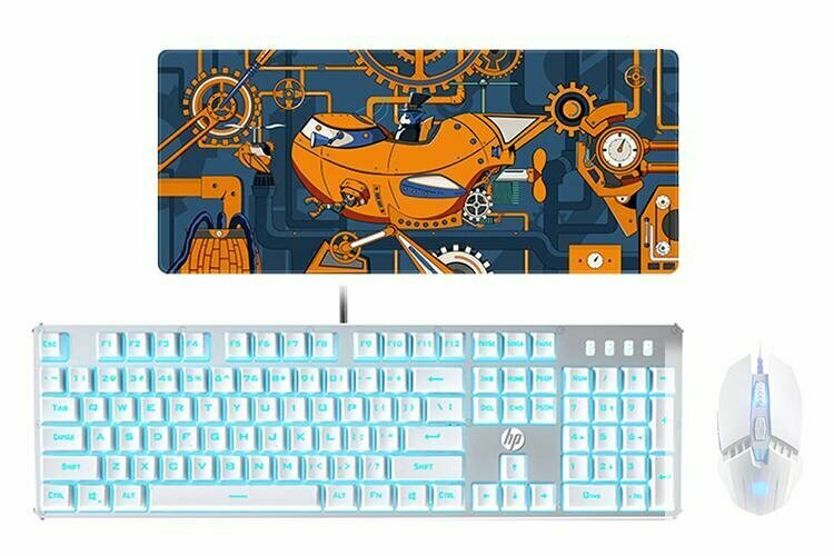 Клавиатура и мышь HP 【E-sports three-piece】Keyboard + m1 gaming mouse + oversized gaming mouse pad, белый
