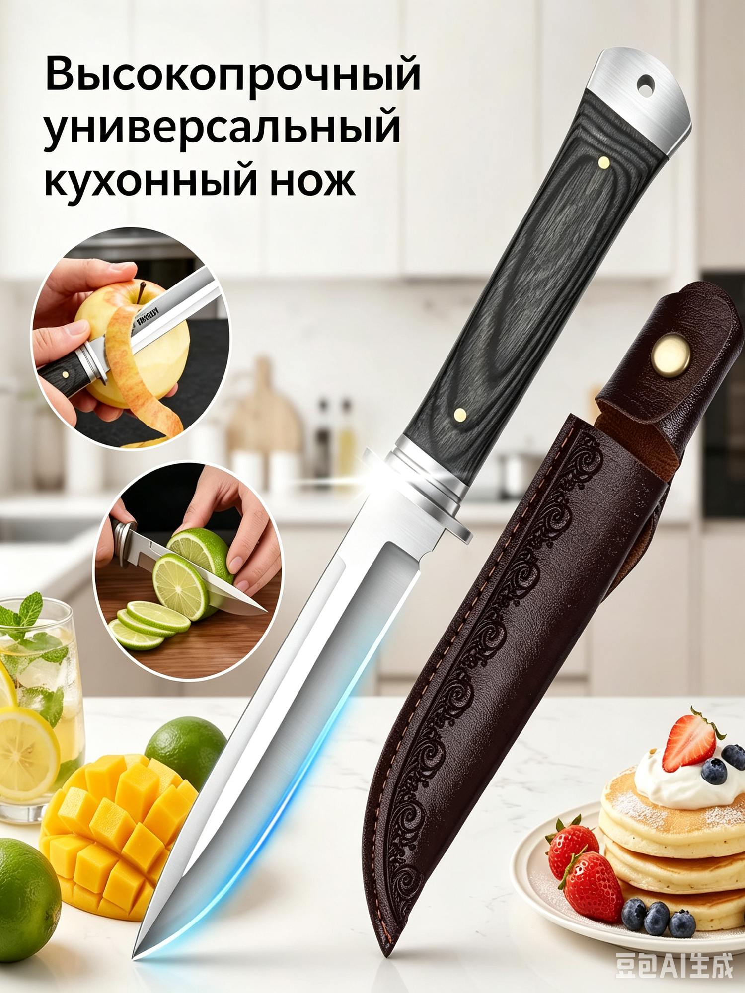 Универсальный нож из стали 5Cr13, эргономичная ручка из паккавуда, кухонный туристический нож