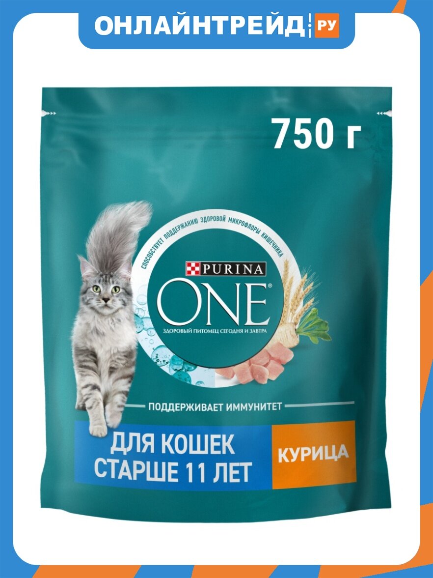Корм сухой для пожилых кошек Purina One с курицей и цельными злаками 750 г