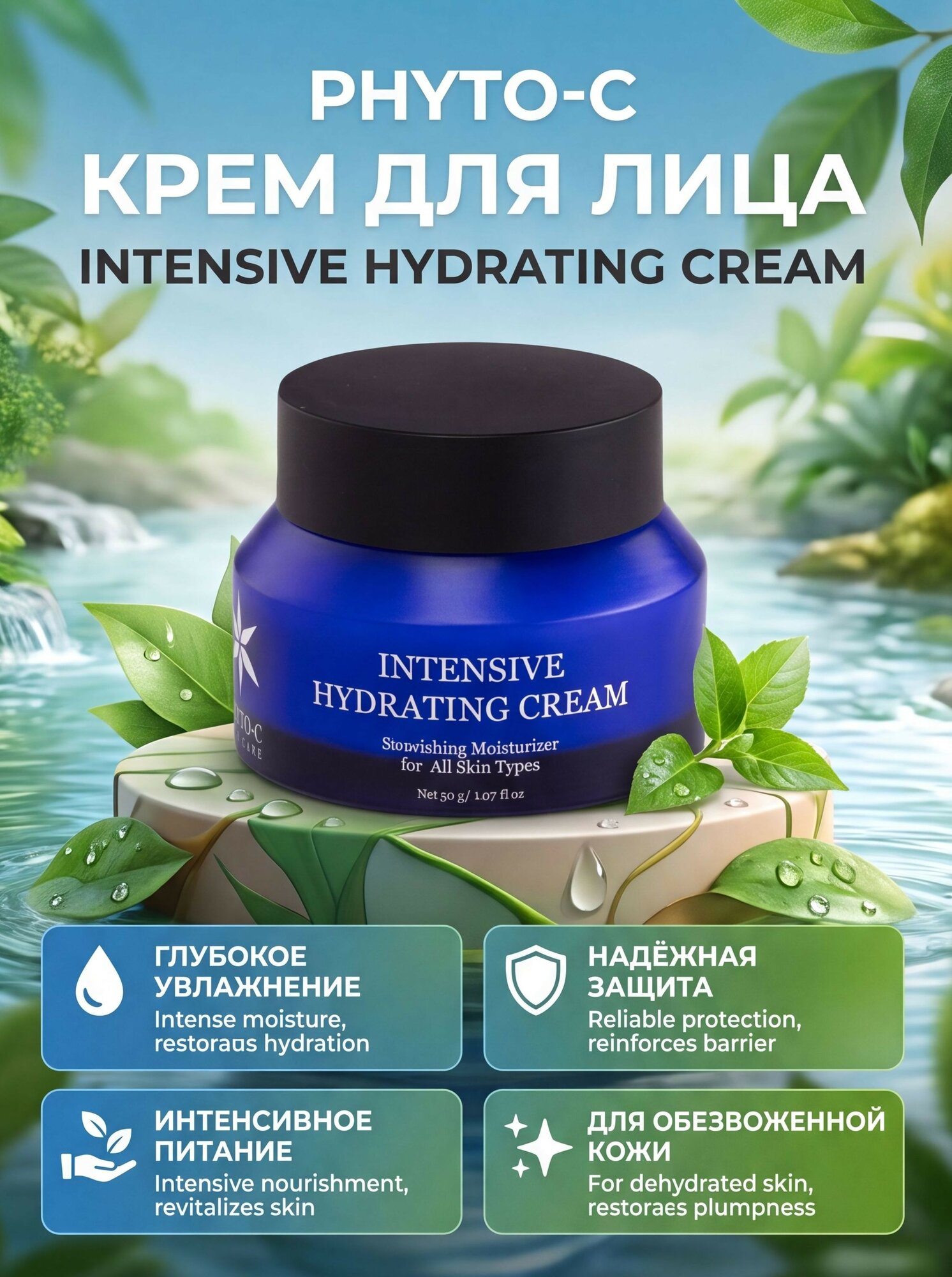 Phyto-C Крем для лица INTENSIVE HYDRATING CREAM Увлажняет, защищает и питает обезвоженную кожу, 50 мл