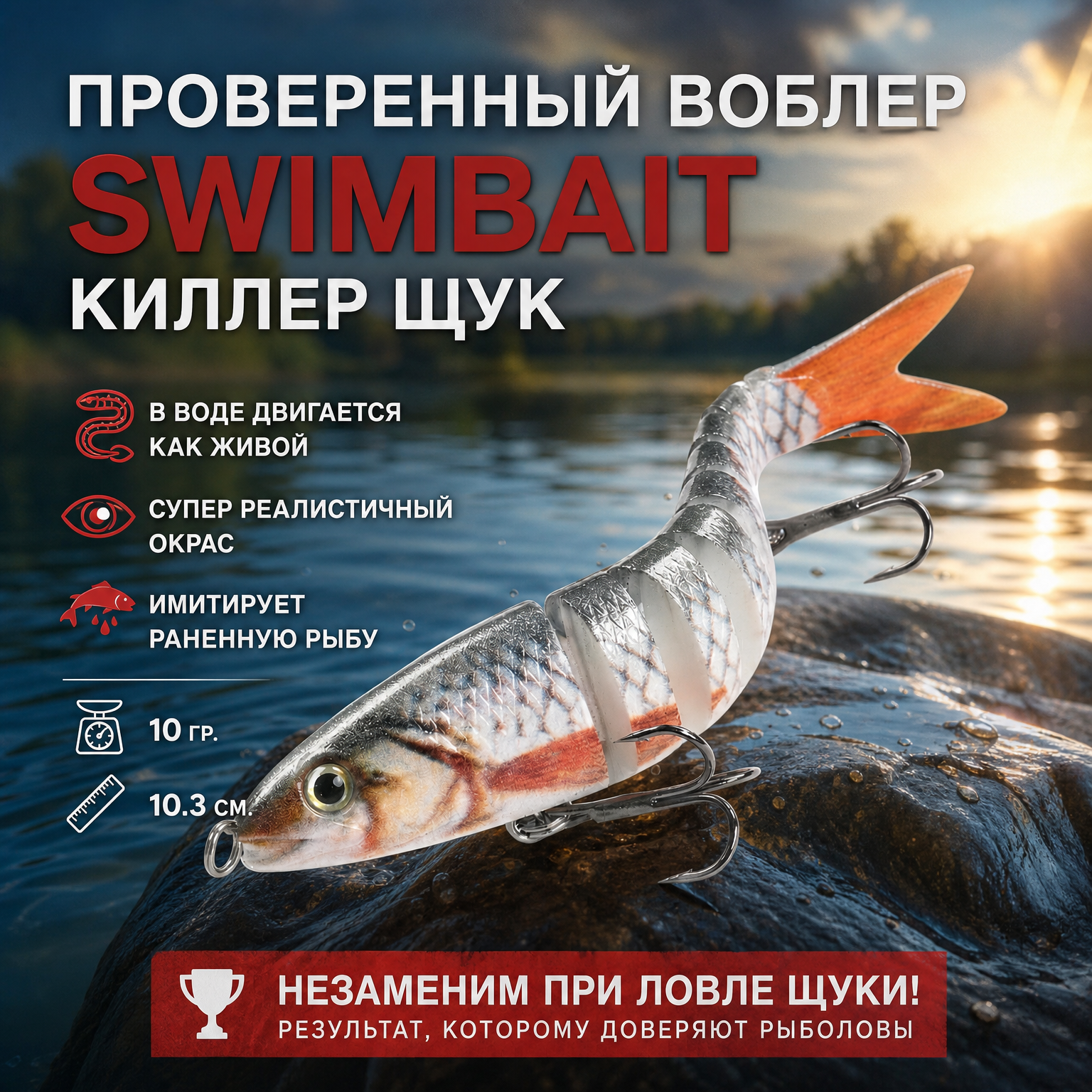 Реалистичный воблер Swimbait приманка на щуку, окуня, барана, хищника, тонущий свимбейт 12 гр. 11 см (Цвет товара: золотой; Длина: 11 мм)