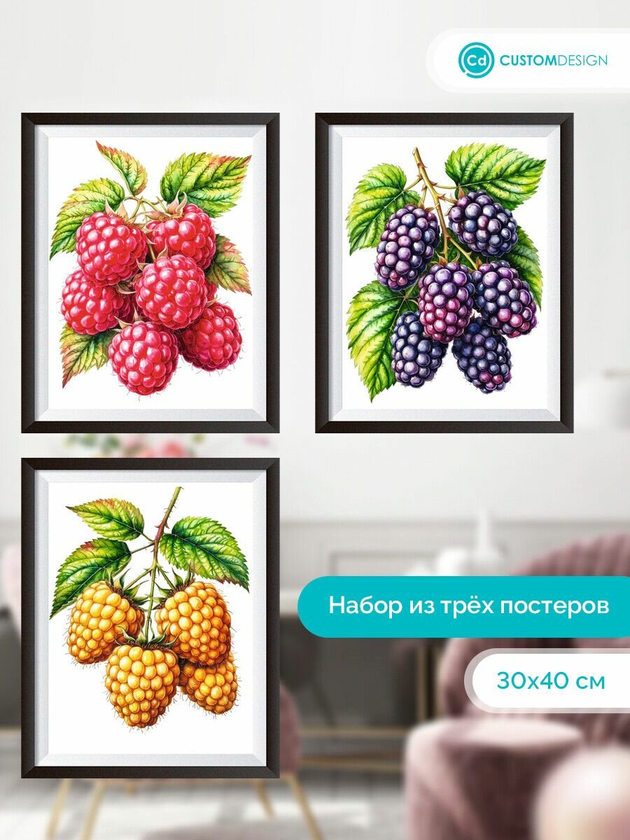 Постеры на стену для интерьера Ягоды 30х40 см 3 штуки