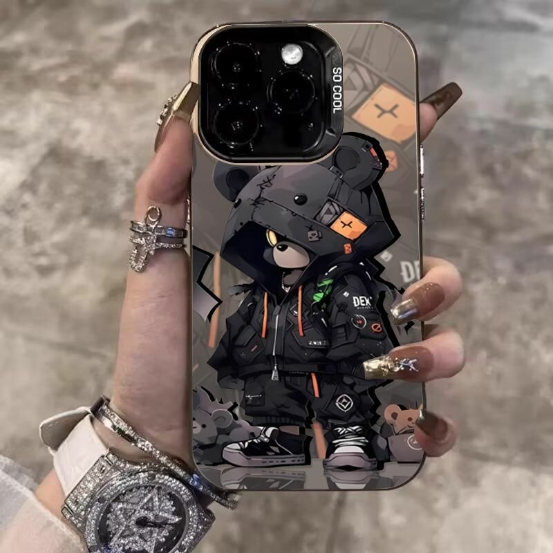 Чехол на Aйфон 16 Про / IPHONE 16 PRO черного цвета с принтом уличного медведя антиударный с амортизацией